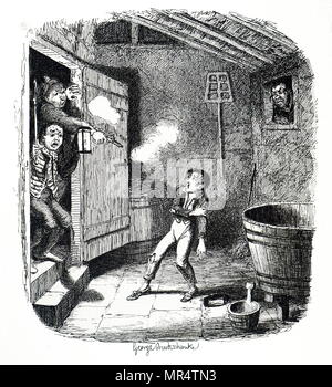 Illustration depicting the character Oliver Twist: Oliver, unhappily ...