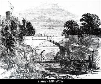 Engraving depicting the first train on the Stockton and Darlington ...