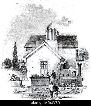 Engraving depicting Elsenham Railway Station, in Elsenham in Essex ...