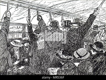 Cartoon depicting passengers on the London Underground. Illustrated by ...