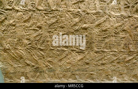 Assyrian wall relief showing an attack on Lachish, about 700-692 ВС ...