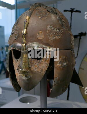 reconstruction of the Sutton Hoo helmet, a decorated Anglo-Saxon helmet ...