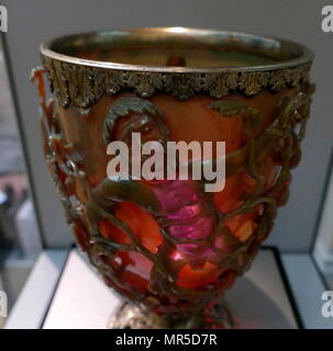 The Lycurgus Cup; 4th-century, Roman glass cage cup. Made of a dichroic ...