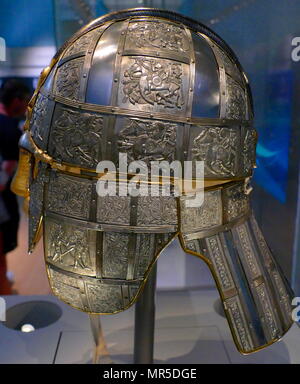 reconstruction of the Sutton Hoo helmet, a decorated Anglo-Saxon helmet ...