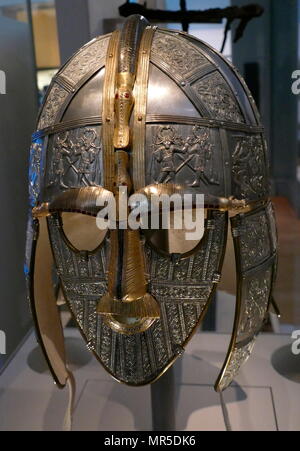 reconstruction of the Sutton Hoo helmet, a decorated Anglo-Saxon helmet ...