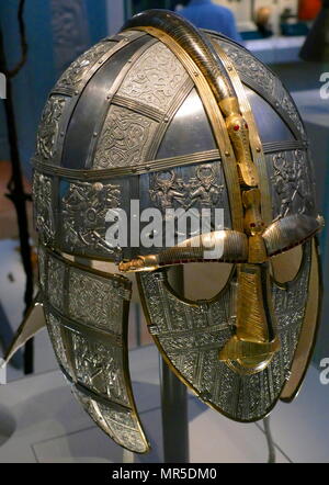 reconstruction of the Sutton Hoo helmet, a decorated Anglo-Saxon helmet ...