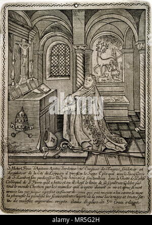 French 18th century illustration of Saint Hubertus or Hubert (c. 656 ...