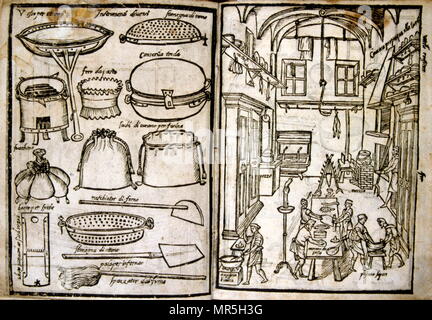 Woodcut illustrations of a renaissance kitchen and equipment. From ...