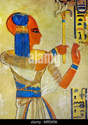 Wall painting of the pharaoh Ramesses III led by the deities Thoth and ...
