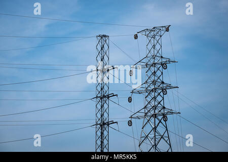Power lines above a power substation in Elgin, Illinois. The power ...