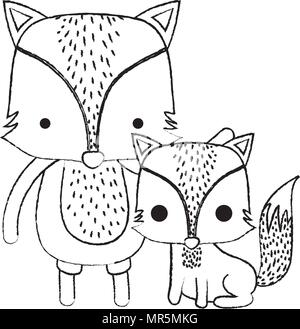 grunge cute fox father and his child wild animal vector illustration ...