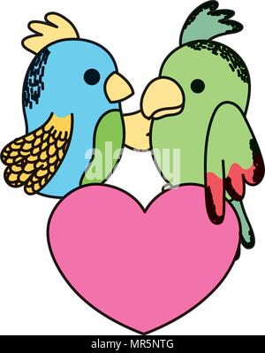 Cute cartoon parrot with heart in its beak. Vector illustration Stock ...