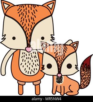 cute fox father and his child wild animal vector illustration Stock ...