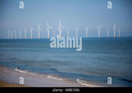 Teesside Wind Farm also known as Redcar Wind Farm towers over the town ...