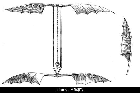 Engraving depicting Alphonse Pénaud's model airplane driven by twisted ...