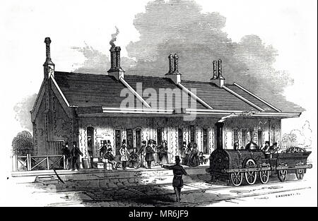 Engraving depicting the opening of Brandon Railway Station in 1844 ...