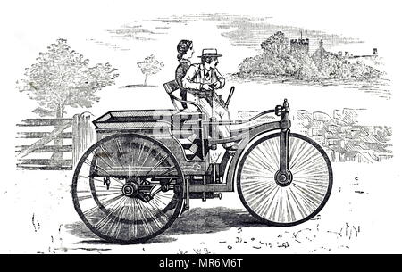 Engraving depicting a steam-powered tricycle being used in London ...