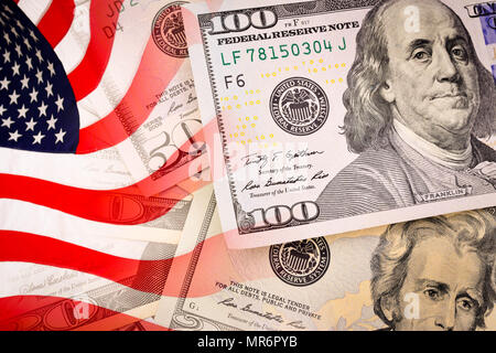 American flag and banknotes USD currency money Stock Photo - Alamy
