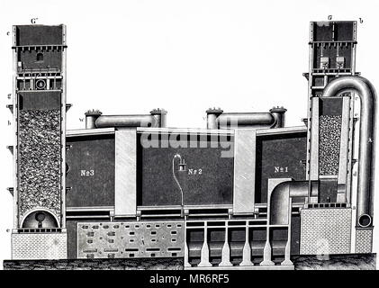 Engraving depicting lead chambers for the production of sulphuric acid ...