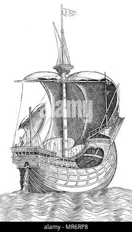 Engraving of a French vessel with a sternpost rudder. Dated 19th ...