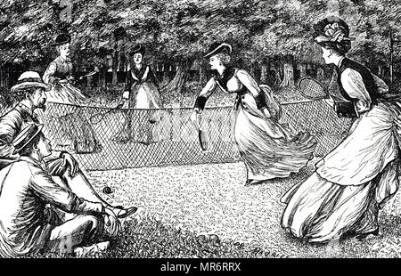 Cartoon depicting a game of lawn tennis by Richard Linley Sambourne ...