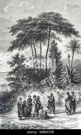 Engraving depicting Pythagoras, an Ionian Greek philosopher and the ...