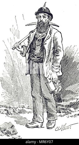 Engraving depicting a lead miner from Durham going to work. He is ...