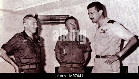 Israeli Generals meet in the Six Day War 1967. Left: Chief of Staff ...