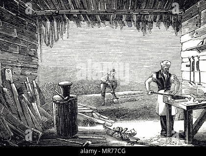 Engraving depicting different applications of the lever, such as a ...