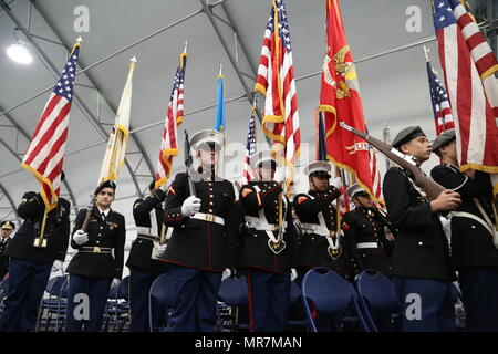 The Maryland Joint Service Color Guard presents the colors during the ...