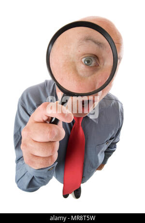 Businessman with magnifying glass, tax inspector doing financial ...