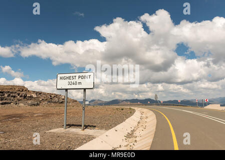 The highest point of Black Mountain Pass in Lesotho. The top is 3240 ...
