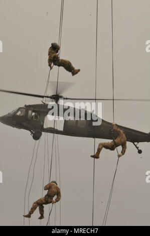 Soldier during assault rappelling exercises with weapons Stock Photo ...