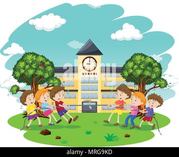 kids pulling rope vector. group girl, pull fun, children boy, happy ...