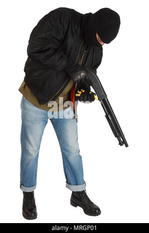 mobster in black mask with shotgun isolated Stock Photo - Alamy