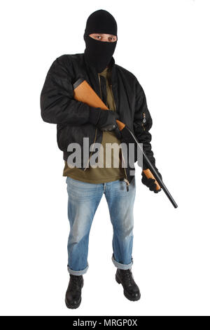 mobster in black mask with shotgun isolated Stock Photo - Alamy