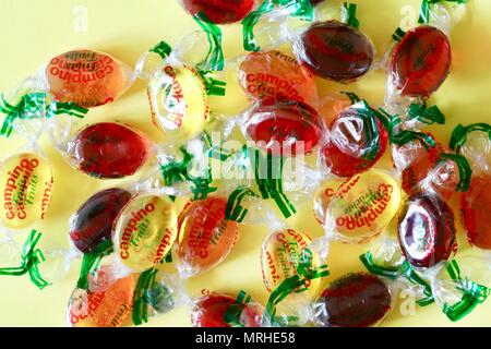 Campino boiled fruit flavoured sweets on a turquoise background Stock ...