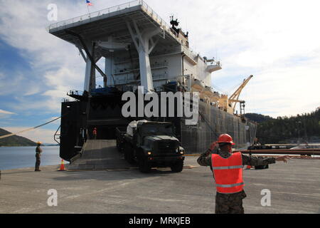 NORWAY — Equipment is offloaded from the USNS 1st LT Baldomero Lopez, a ...