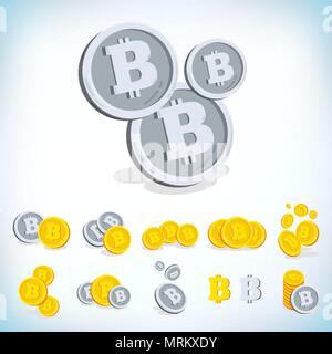 Bitcoin. 2D cartoon bit coin. Digital currency. Cryptocurrency. Golden ...
