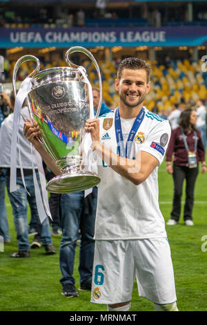 Nacho Fernandez of Real Madrid with the trophy during the UEFA ...