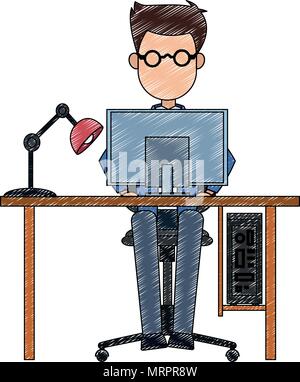 Man working in computer scribble Stock Vector Image & Art - Alamy