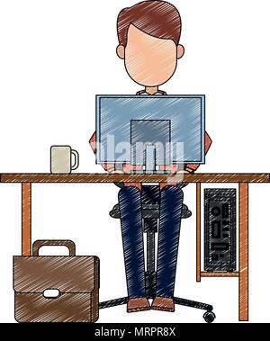 Man working in computer scribble Stock Vector Image & Art - Alamy