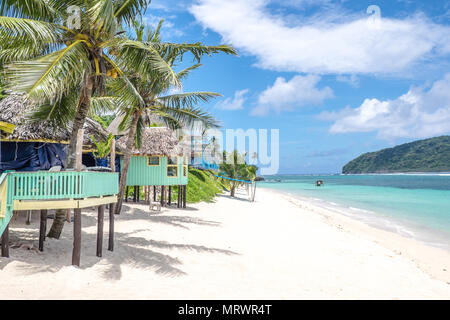 Western Samoa, View Of Samoan Huts On White Sandy Beach Stock Photo - Alamy