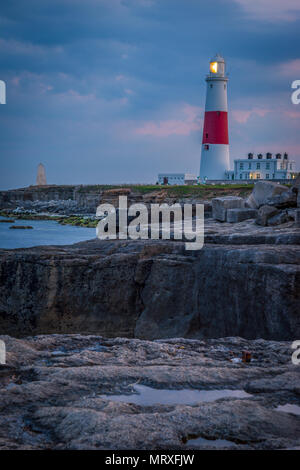 Portland Bill, old lighthouse at sunset Stock Photo - Alamy