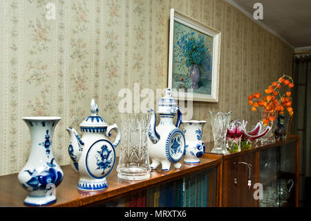Vintage soviet room interior, typical flat in Moscow, Russia Stock ...