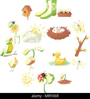 Spring things icons set, cartoon outline style Stock Vector Image & Art ...