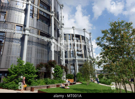 145 flats built inside Victorian gas holder frames, St Pancras Lock ...