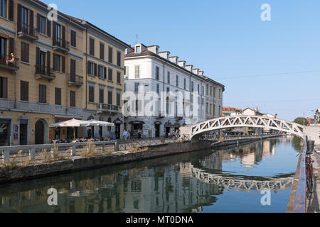Italy, Lombardy, Milan, bridge over the Naviglio Grande (main channel ...