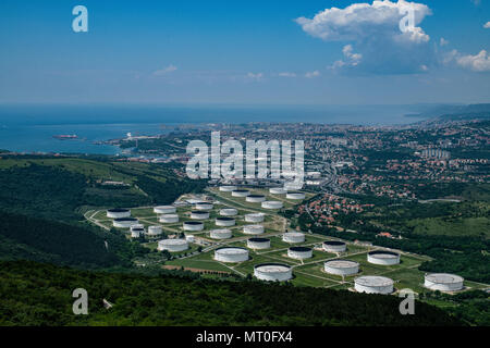 Oil tanks Trieste, Italy, part of the Trieste crude oil terminal and ...