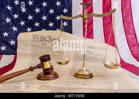 Bill of rights, we the people with wooden gavel and American flag Stock ...